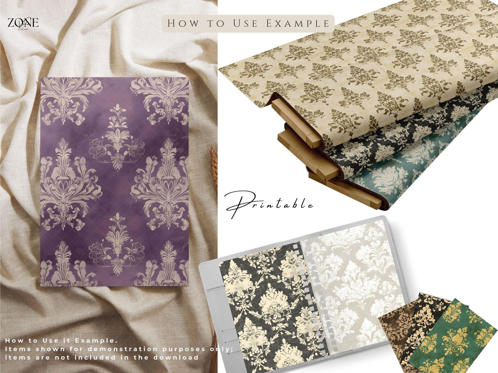 Vintage Damask Digital Paper, Brocade Damask Fabric Design, Rustic ...