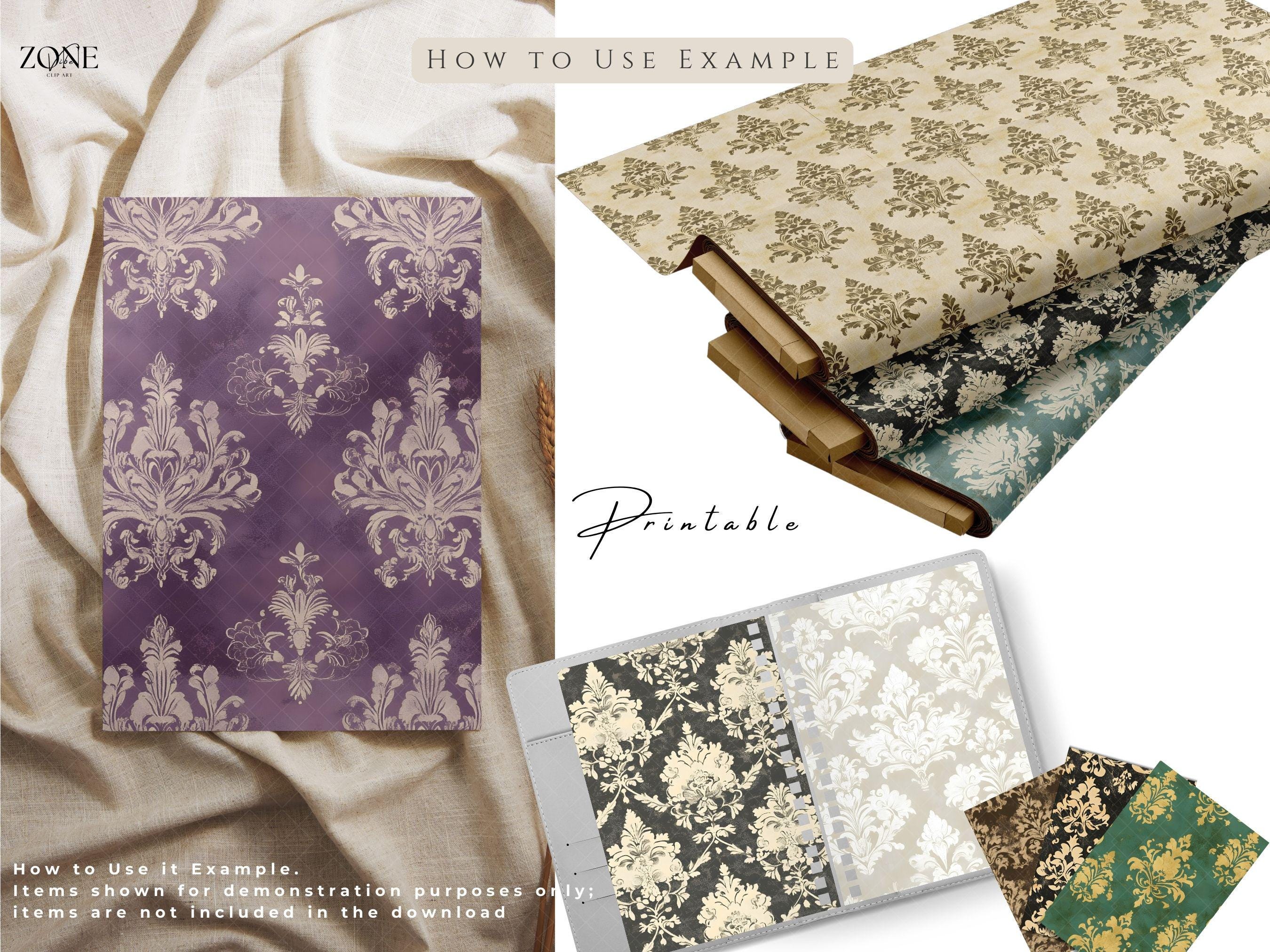 Vintage Damask Digital Paper, Brocade Damask Fabric Design, Rustic ...