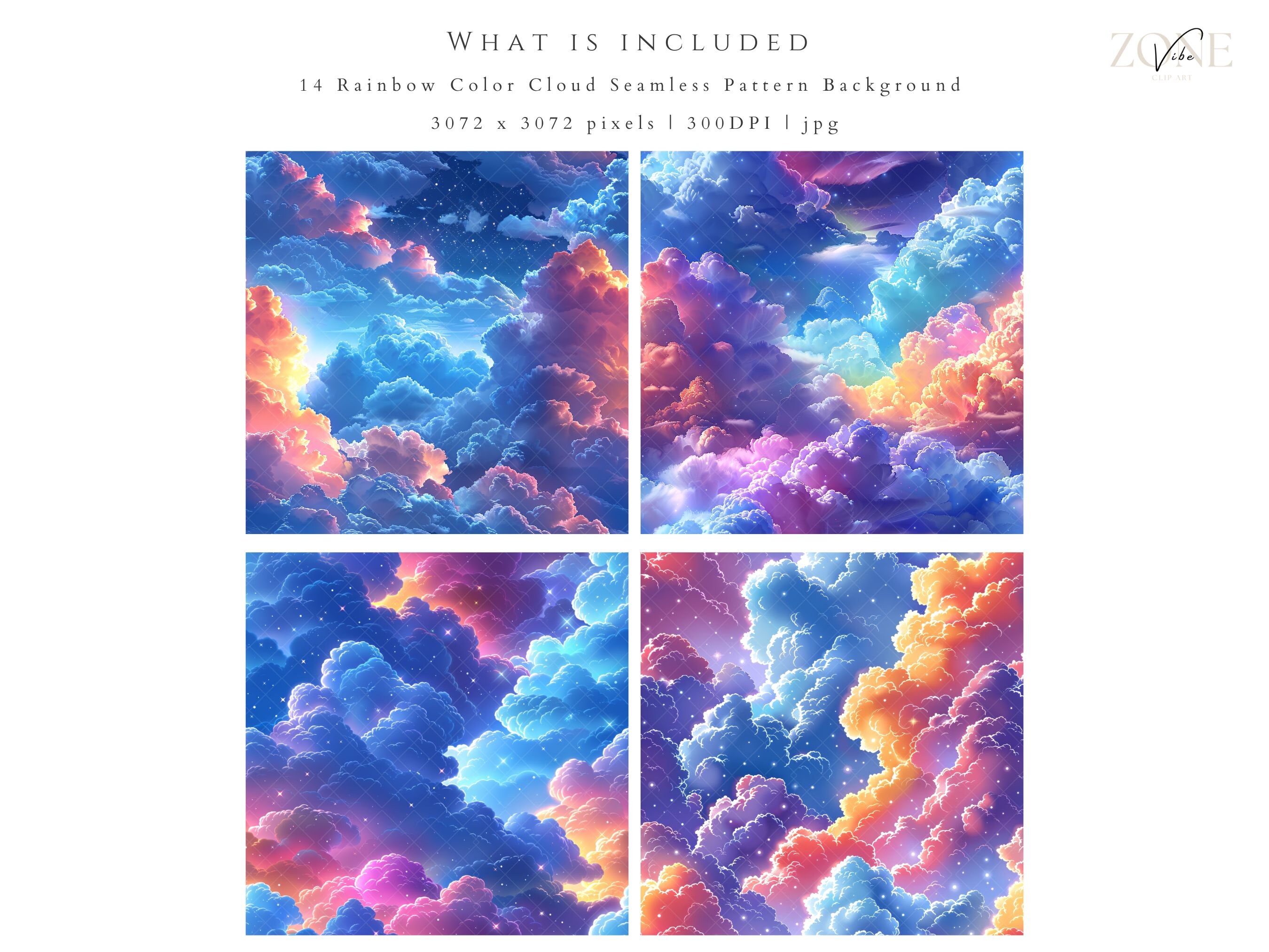 Rainbow Clouds Seamless Background, Dreamy Sky Wallpaper Cloud Digital ...