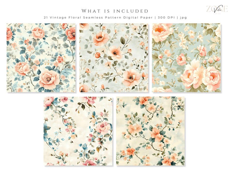Shabby Chic Flowers Digital Papers, Vintage Floral Fabric, Printable ...