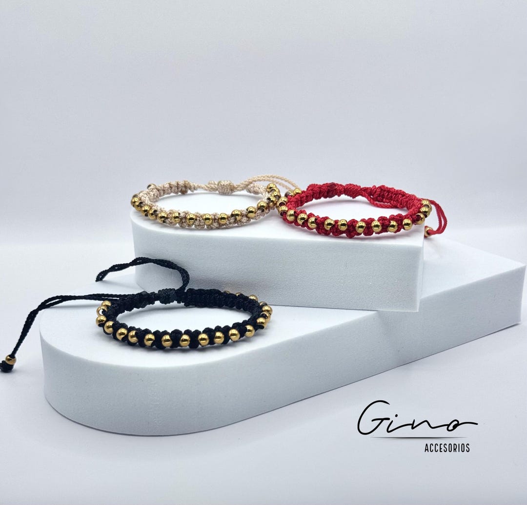 Thread Bracelet, Woven Thread Bracelet With Steel Beads - Etsy