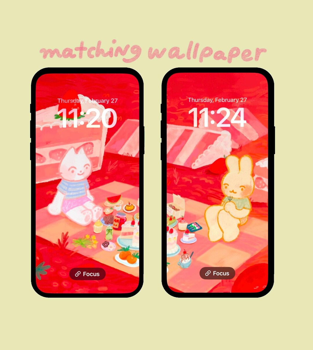 Matching Wallpaper Cute Cat and Bunny Coquette Pink Strawberry Cake ...