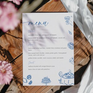 Italian Wedding Menu Template, Mediterranean Hand Drawn Printable ...