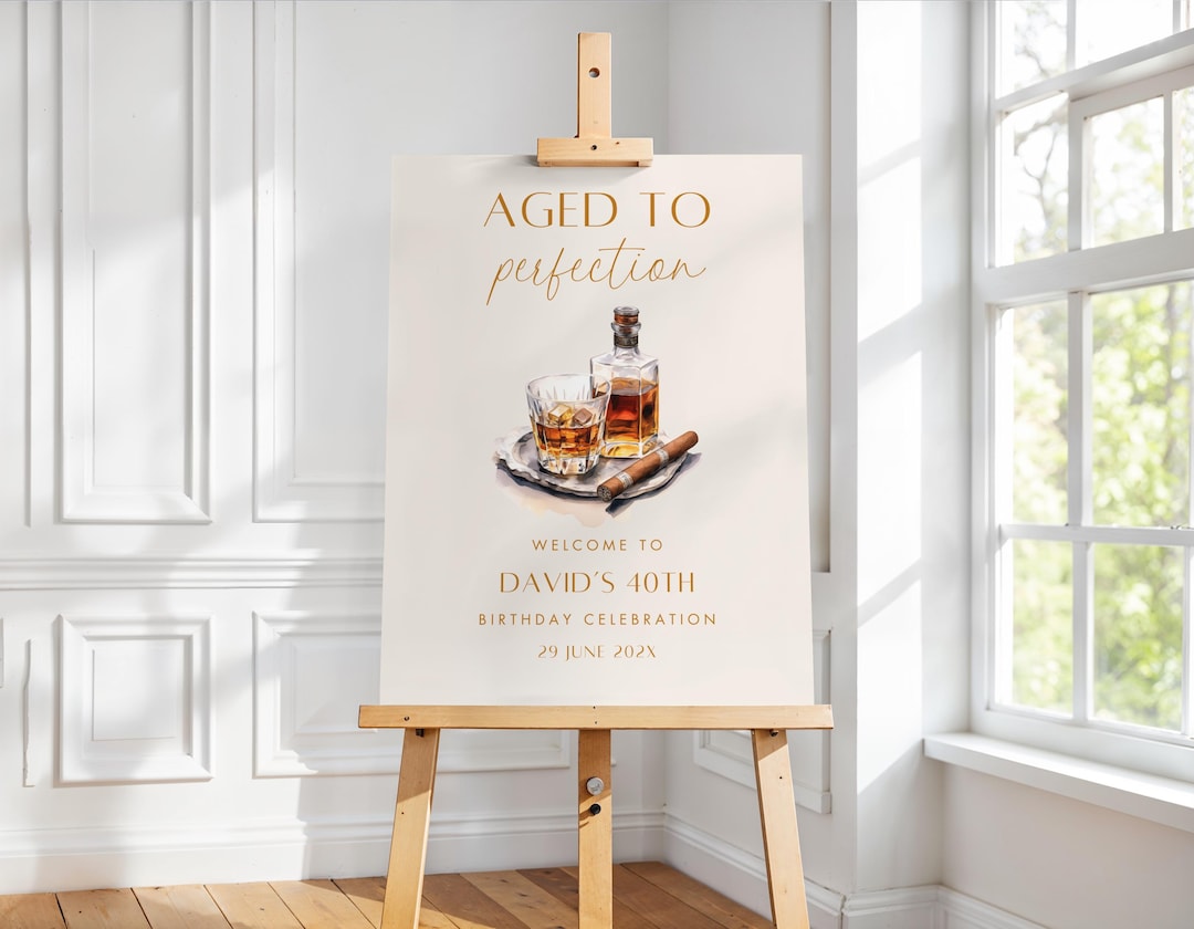 Aged to Perfection Birthday Sign, Men Birthday Welcome Sign Male 40th ...