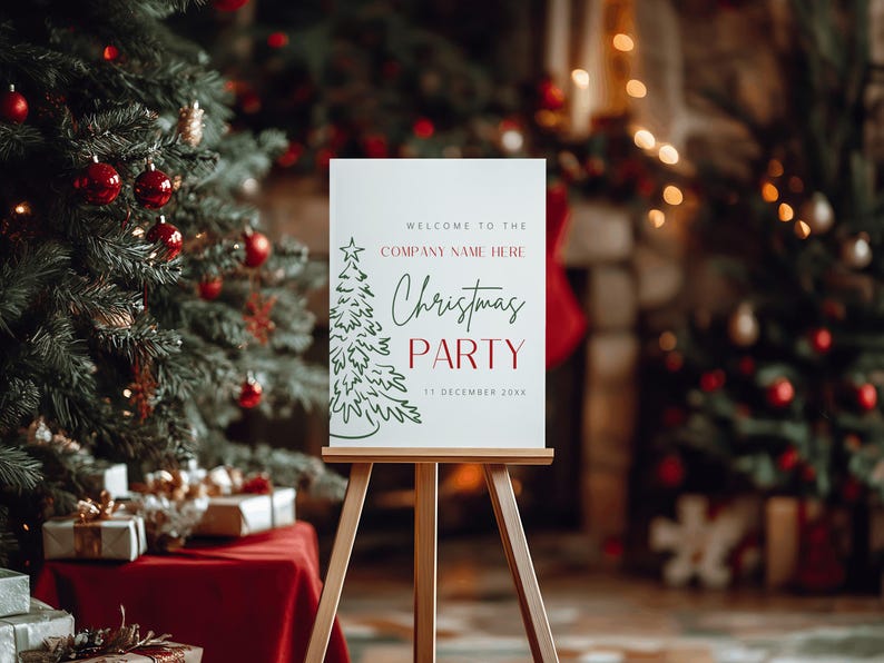 Company Christmas Party Welcome Sign, Corporate Christmas Party Sign ...