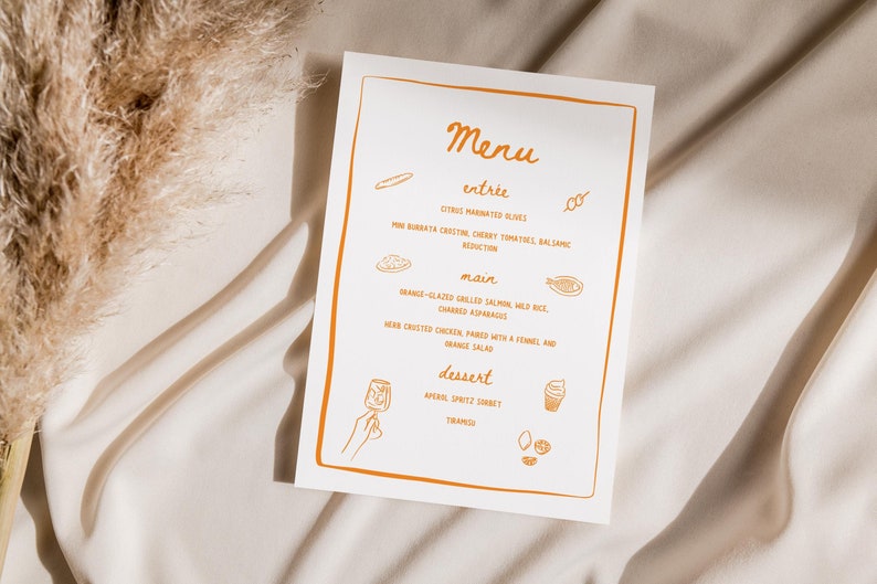 Handwritten Aperol Spritz Bridal Shower Menu Template, Editable Citrus ...