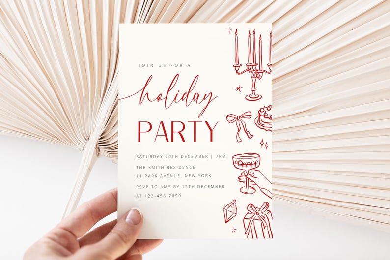 Editable Holiday Party Invitation Template, Hand Drawn Whimsical ...