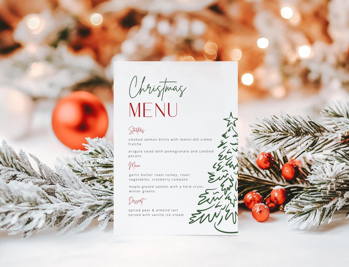 Editable Christmas Menu Template, Hand Drawn Whimsical Holiday Party ...