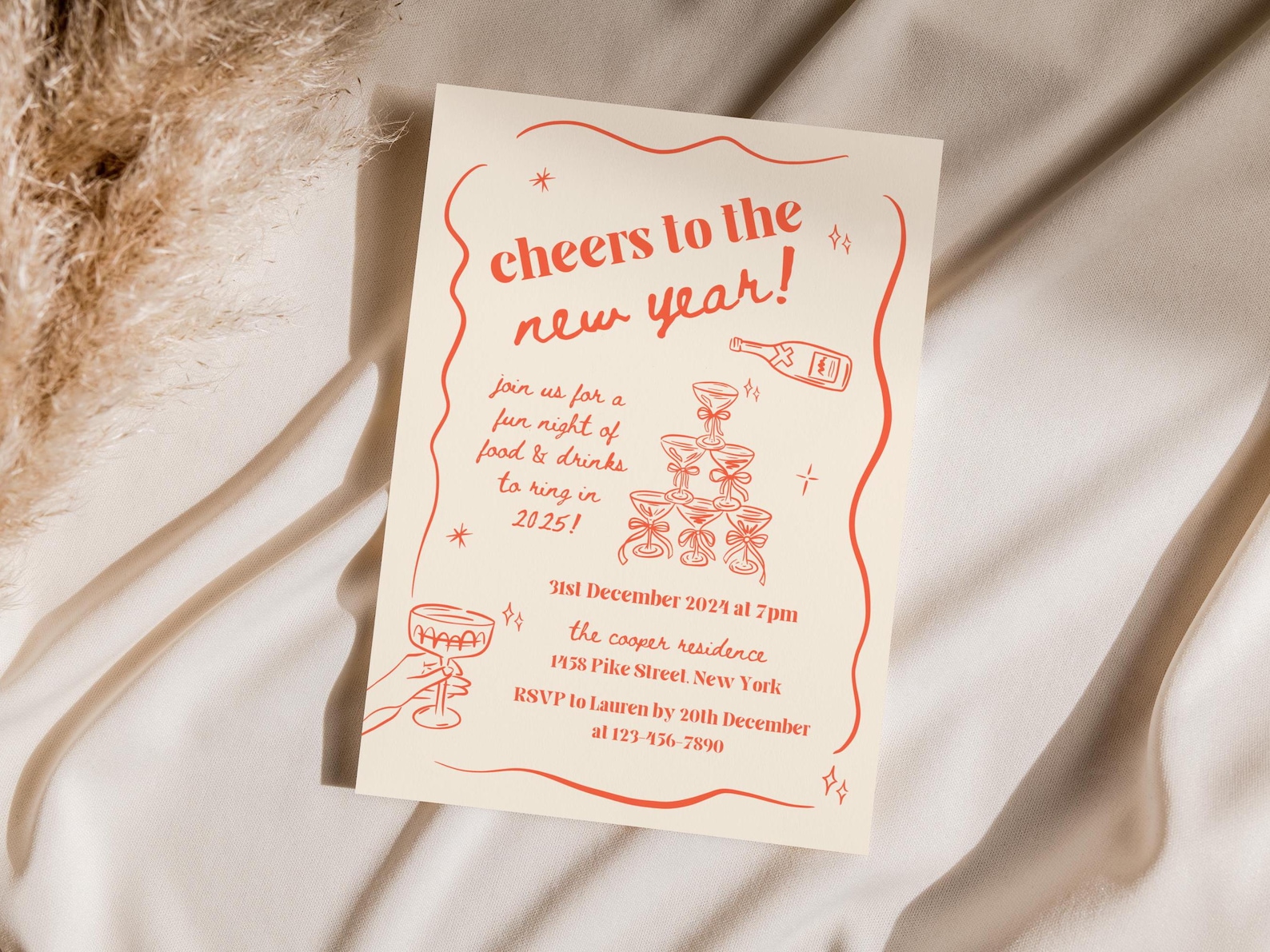 Editable New Year's Eve Party Invitation, Whimsical Hand Drawn NYE ...