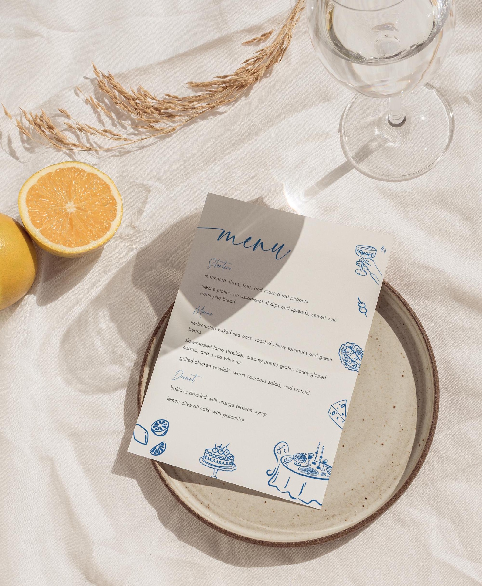 Italian Wedding Menu Template, Mediterranean Hand Drawn Printable ...