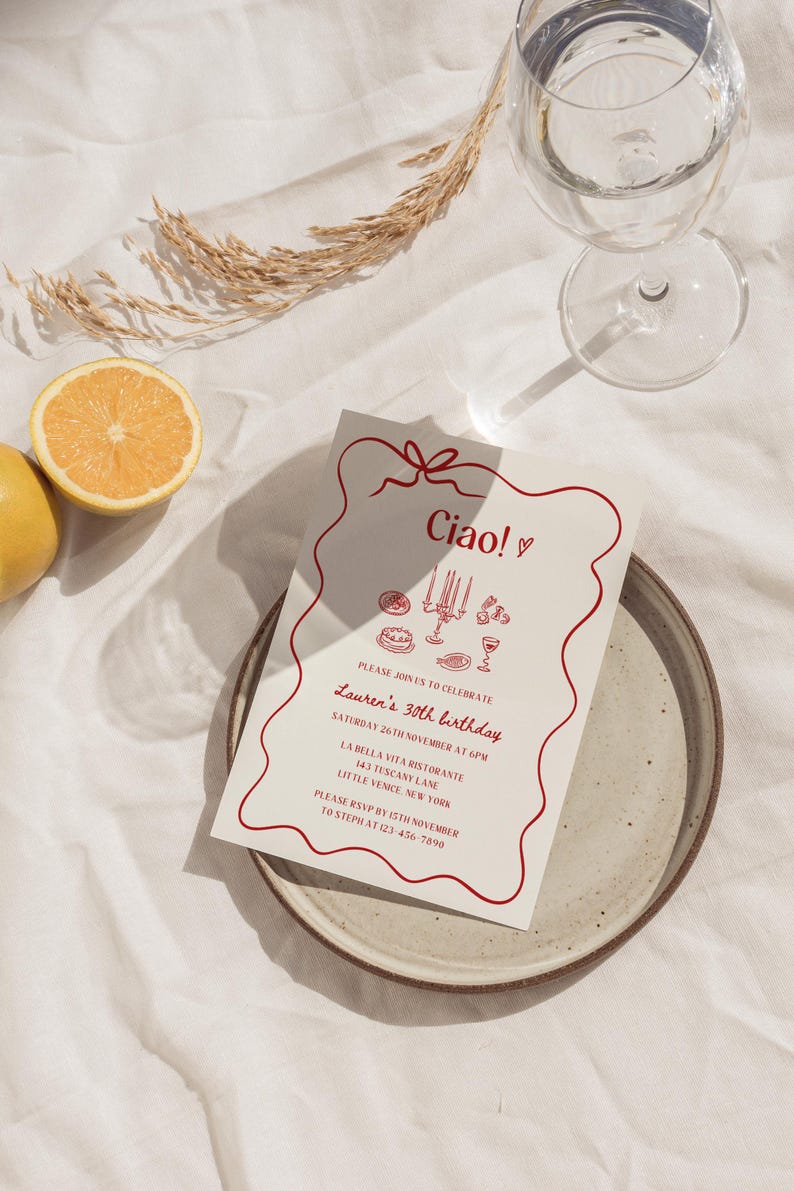 Editable Ciao Bella Italian Dinner Party Invite, That's Amore ...