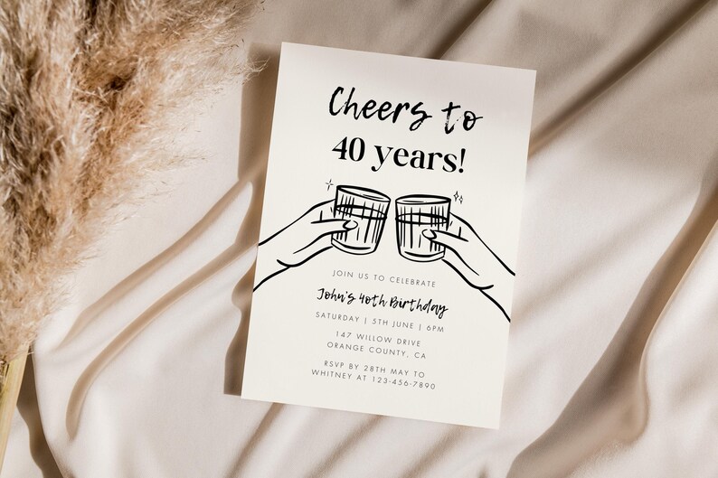 Editable 40th Birthday Invitation Template, Male Forty Birthday Invite ...