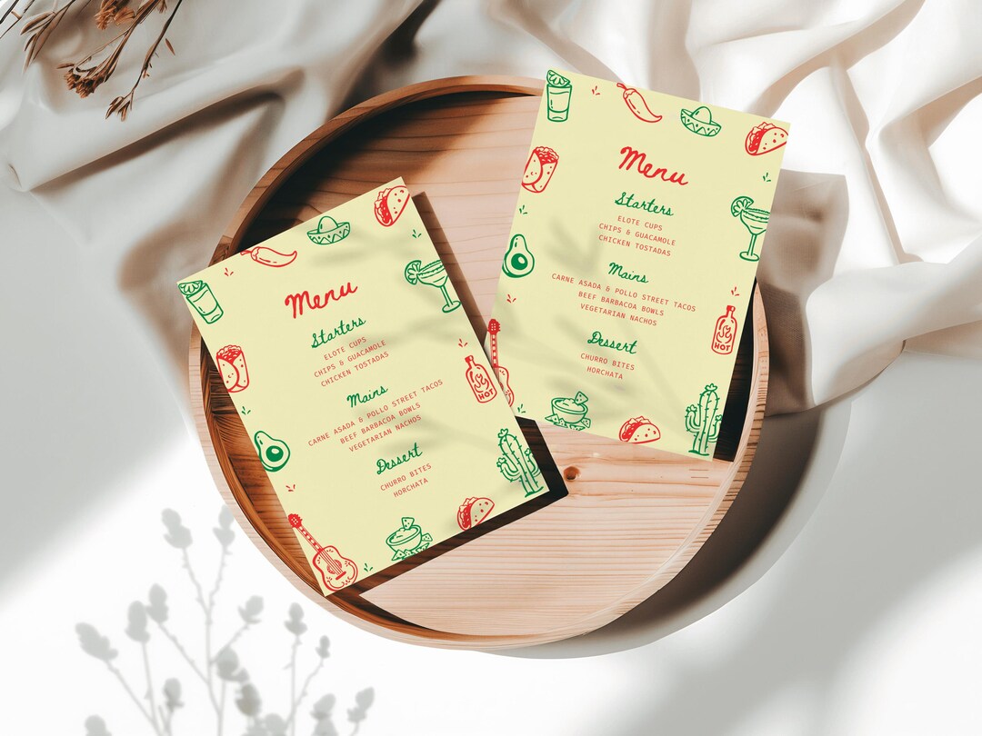 Mexican Menu Template, Fiesta Party Menu Card, Printable Wedding Menu ...