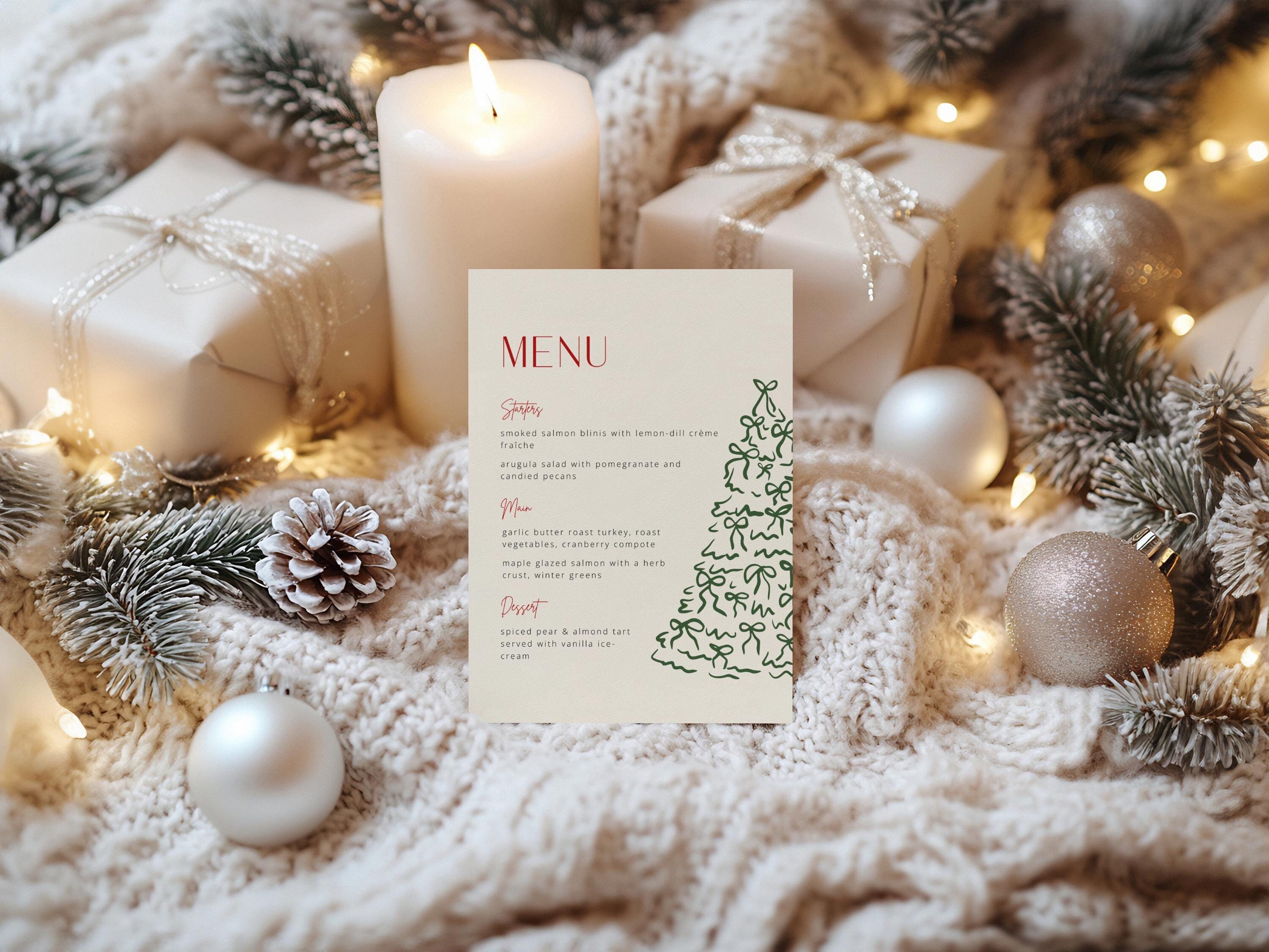 Whimsical Hand Drawn Christmas Menu Template, Editable Holiday Party ...