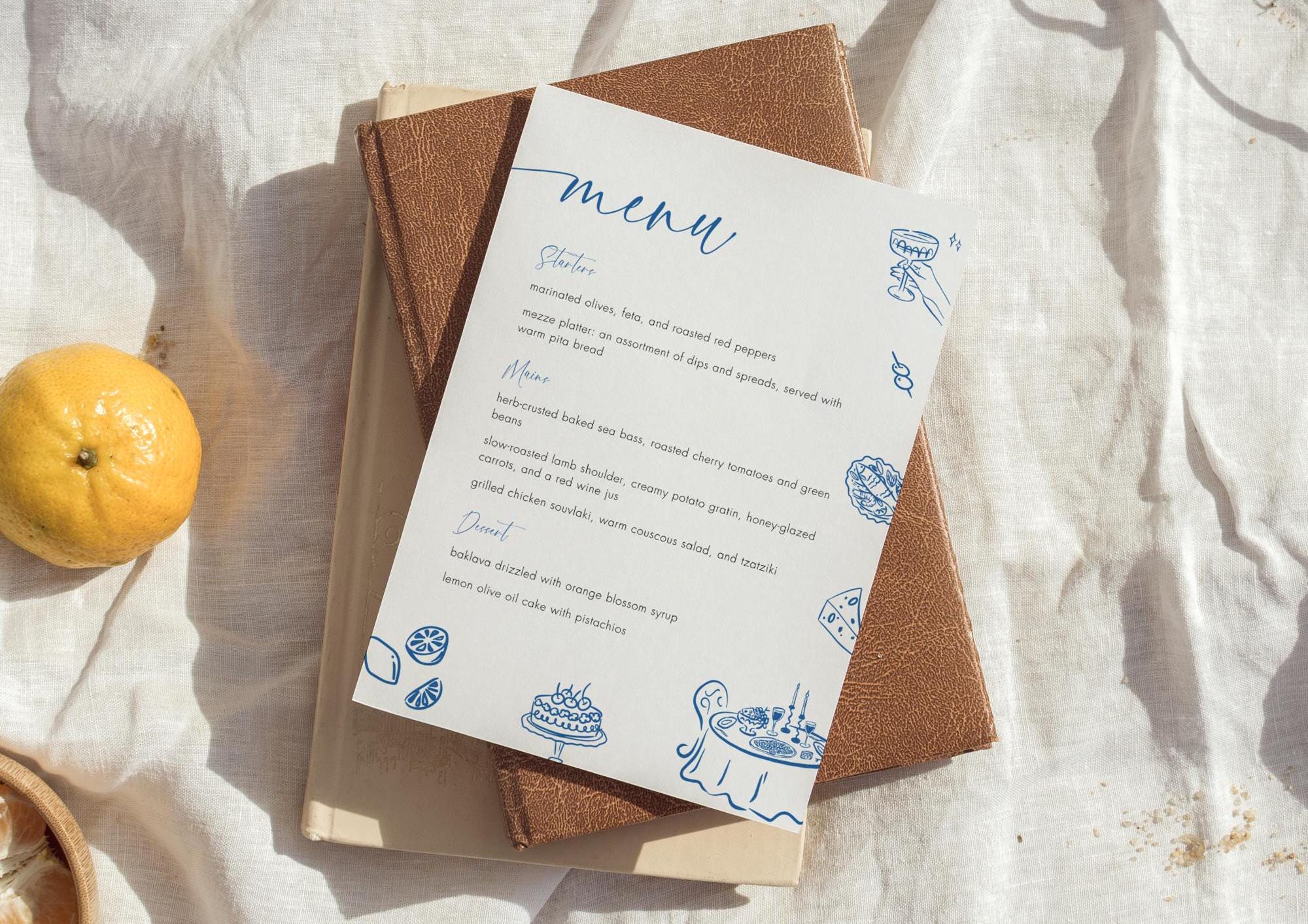 Italian Wedding Menu Template, Mediterranean Hand Drawn Printable ...