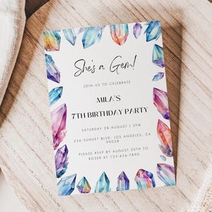 Editable Crystal Geode Gemstone Birthday Invitation, She's a Gem ...