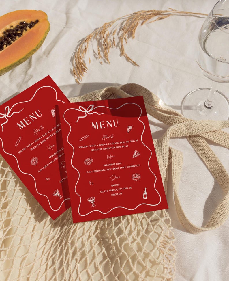 Editable Italian Dinner Party Menu, Red Dinner Menu Template, Hand ...
