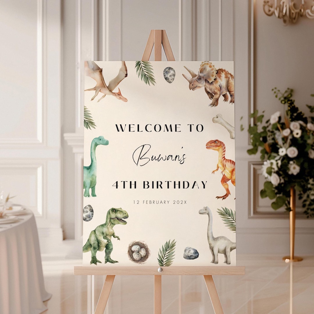 Editable Dinosaur Birthday Welcome Sign Template, Dinosaur Birthday ...