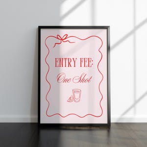 Entry Fee: One Shot Sign, Bachelorette Party Decor, Hens Party Sign ...