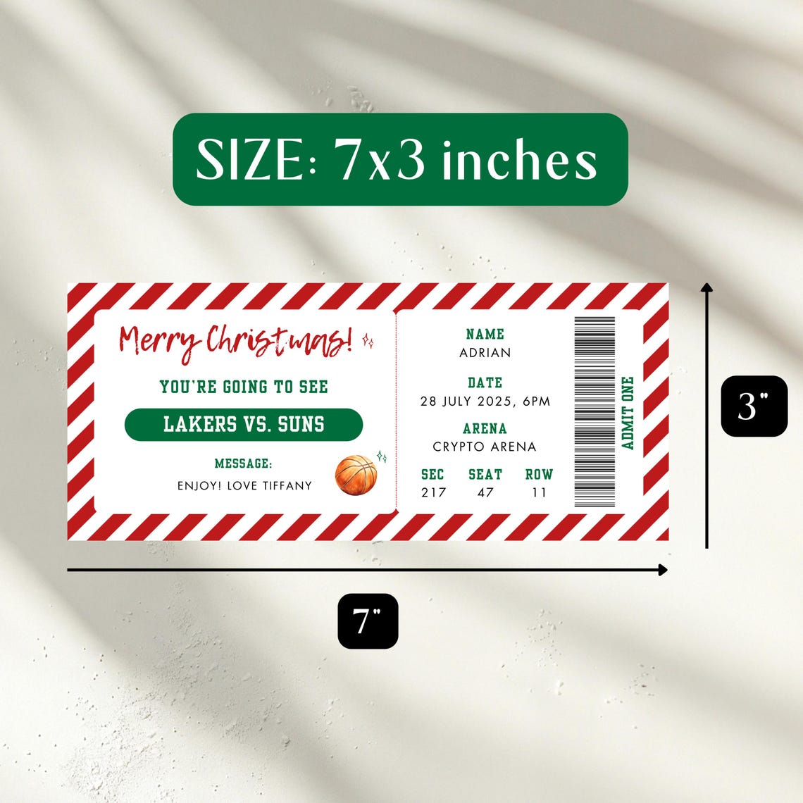 Editable Christmas Basketball Game Ticket, Surprise Gift Basketball ...