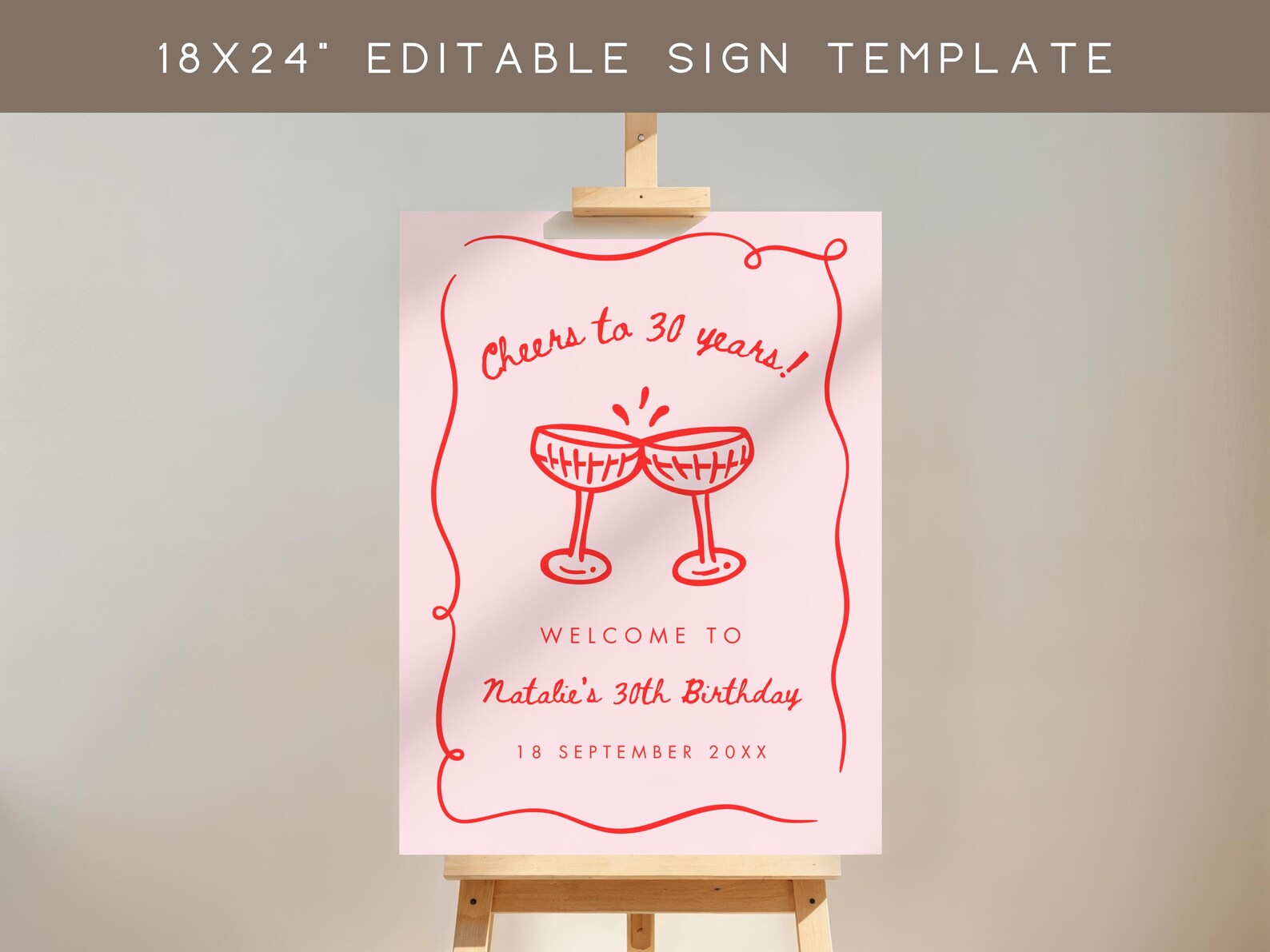 30th Birthday Welcome Sign Template, Cheers to 30 Years Welcome Sign ...