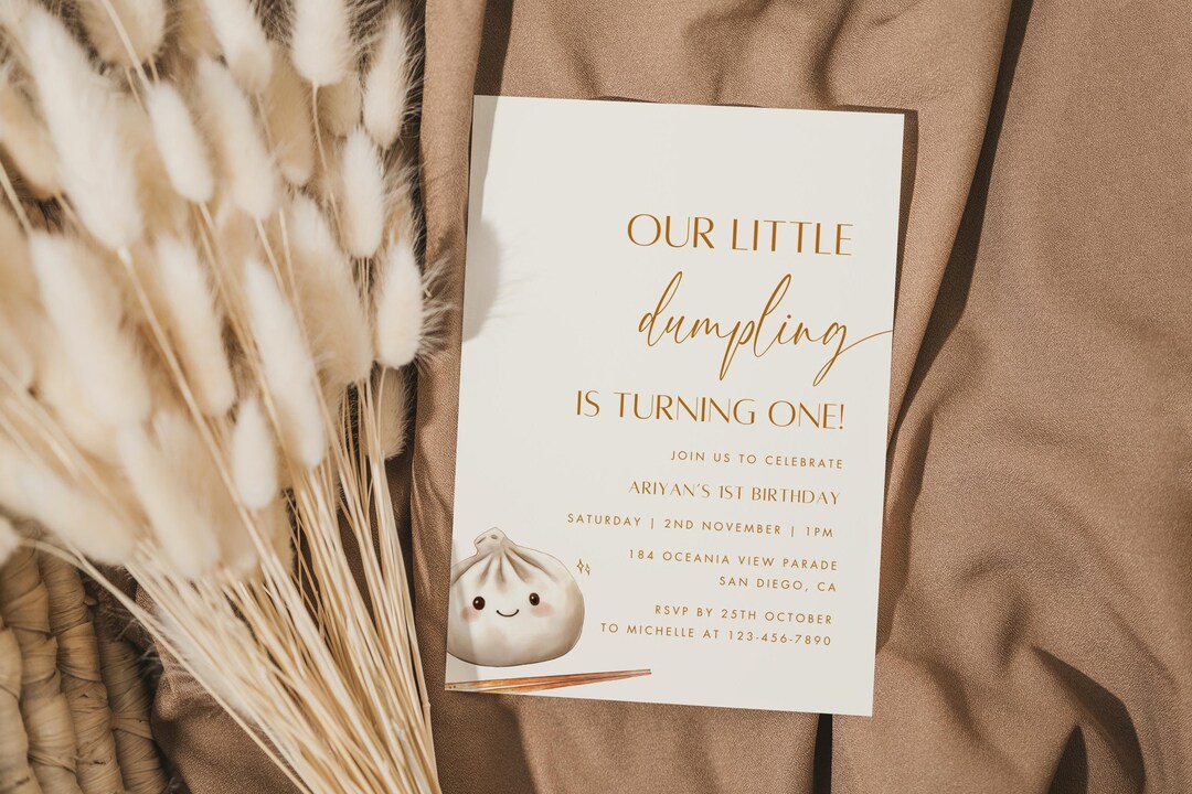 Cute Dumpling Birthday Invitation Template, Editable Bao Birthday Party ...