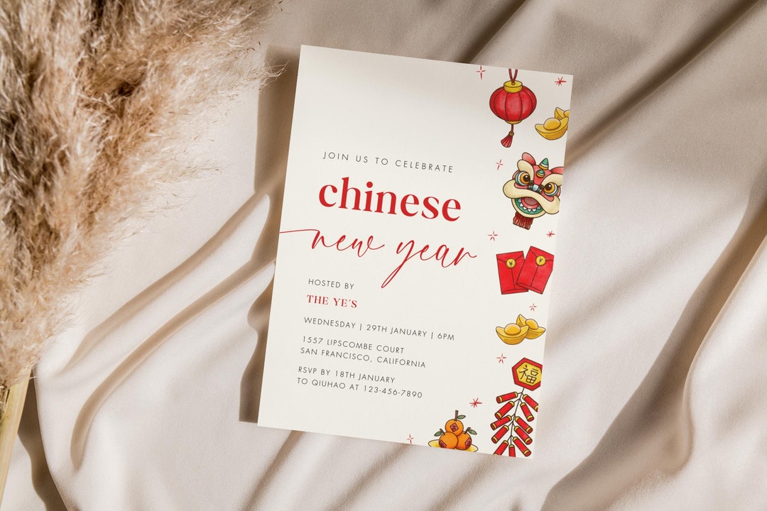 Editable Chinese New Year Invitation, 2025 Lunar New Year Invitation ...