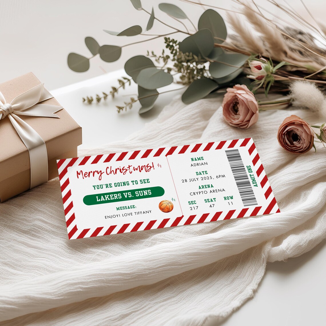 Editable Christmas Basketball Game Ticket, Surprise Gift Basketball ...