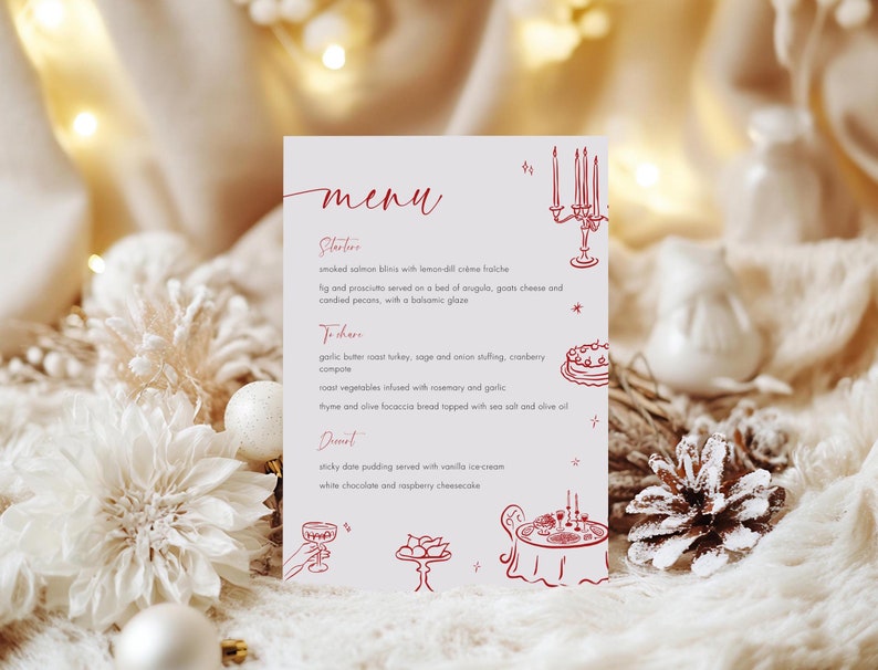 Christmas Menu Template, Hand Drawn Whimsical Holiday Menu, Editable ...