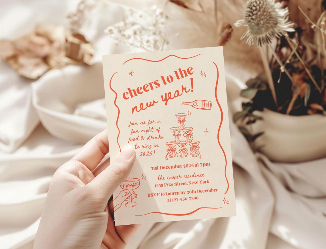 Editable New Year's Eve Party Invitation, Whimsical Hand Drawn NYE ...