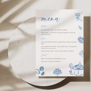 Italian Wedding Menu Template, Mediterranean Hand Drawn Printable ...