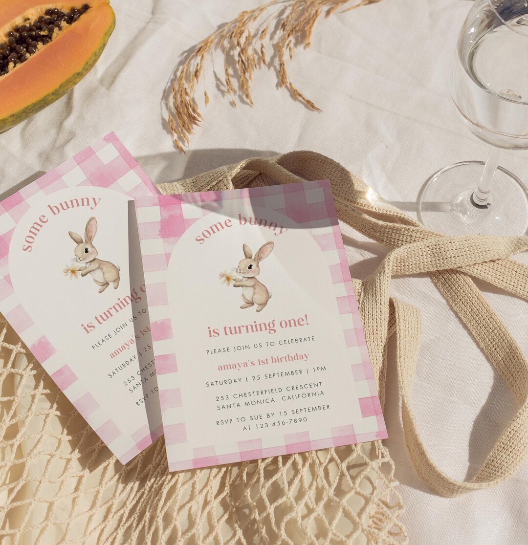 Some Bunny is One Invitation, Bunny Birthday Party Invitation, Pink ...