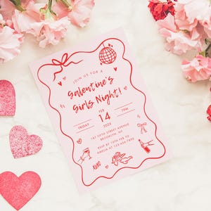 Galentines Girls Night Invitation, Hand Drawn Valentines Day Party ...