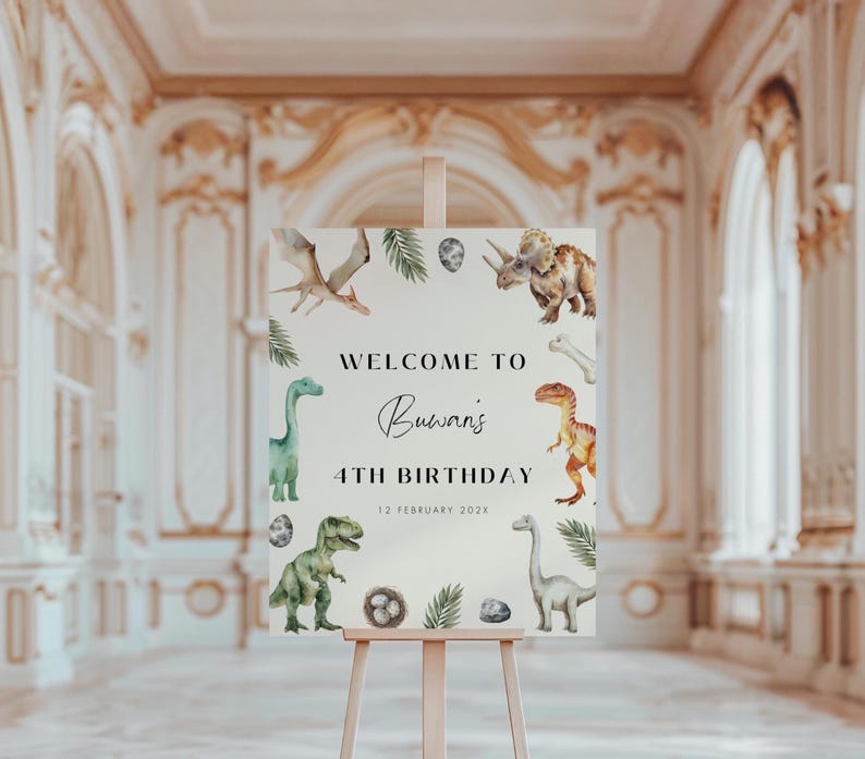 Editable Dinosaur Birthday Welcome Sign Template, Dinosaur Birthday ...