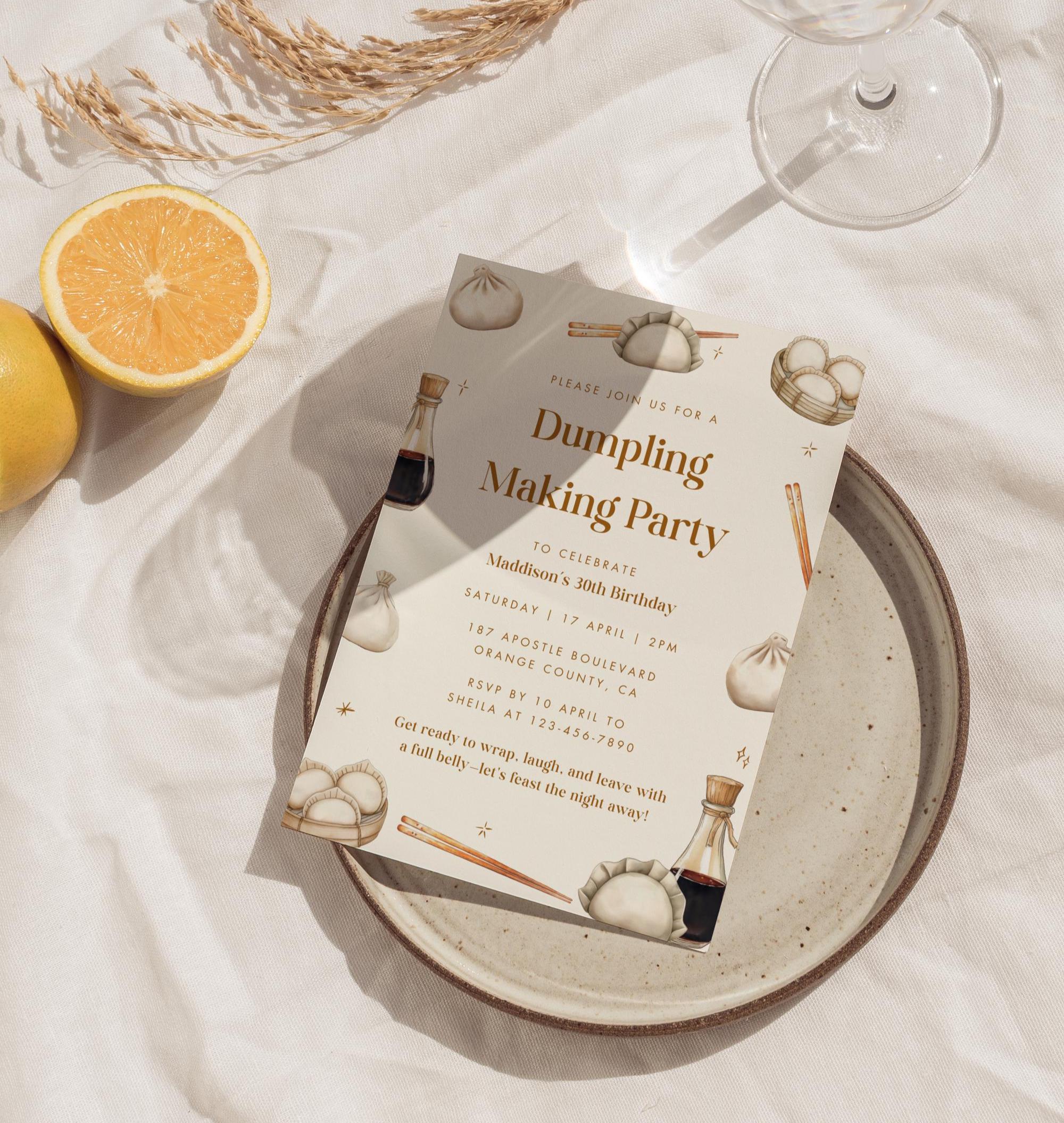Editable Dumpling Party Invitation Template, Chinese New Year Invite ...