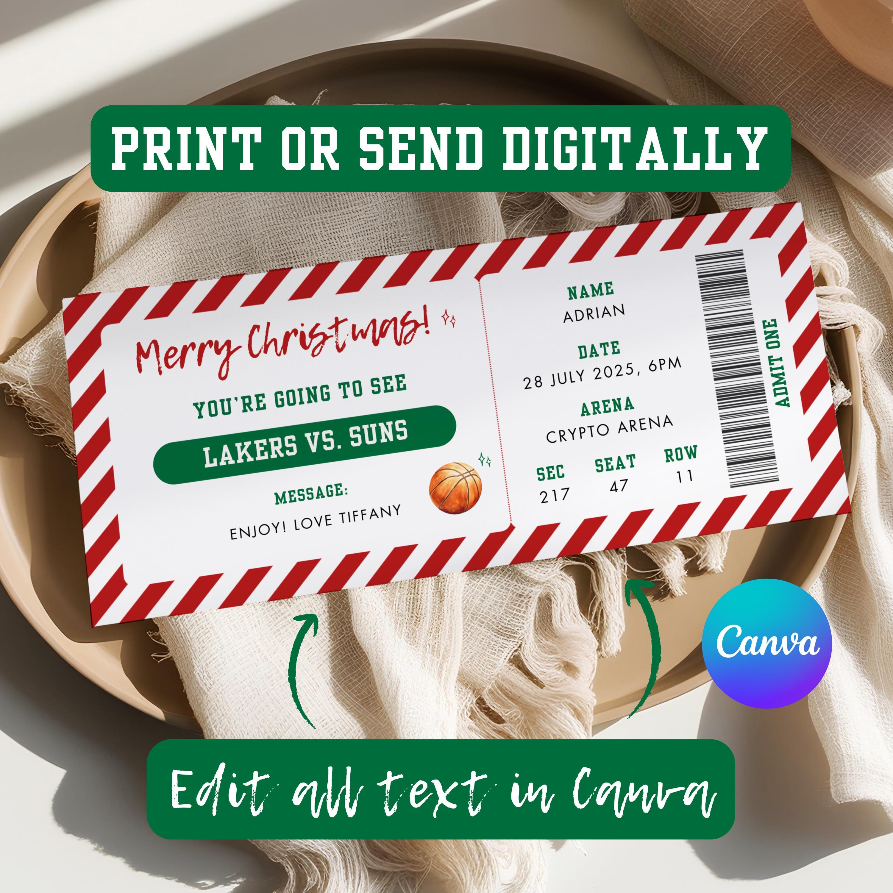 Editable Christmas Basketball Game Ticket, Surprise Gift Basketball ...