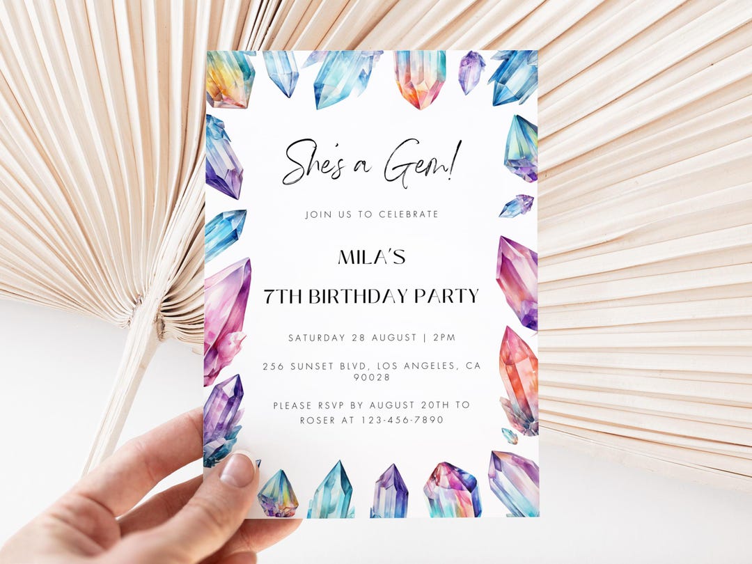 Editable Crystal Geode Gemstone Birthday Invitation, She's a Gem ...