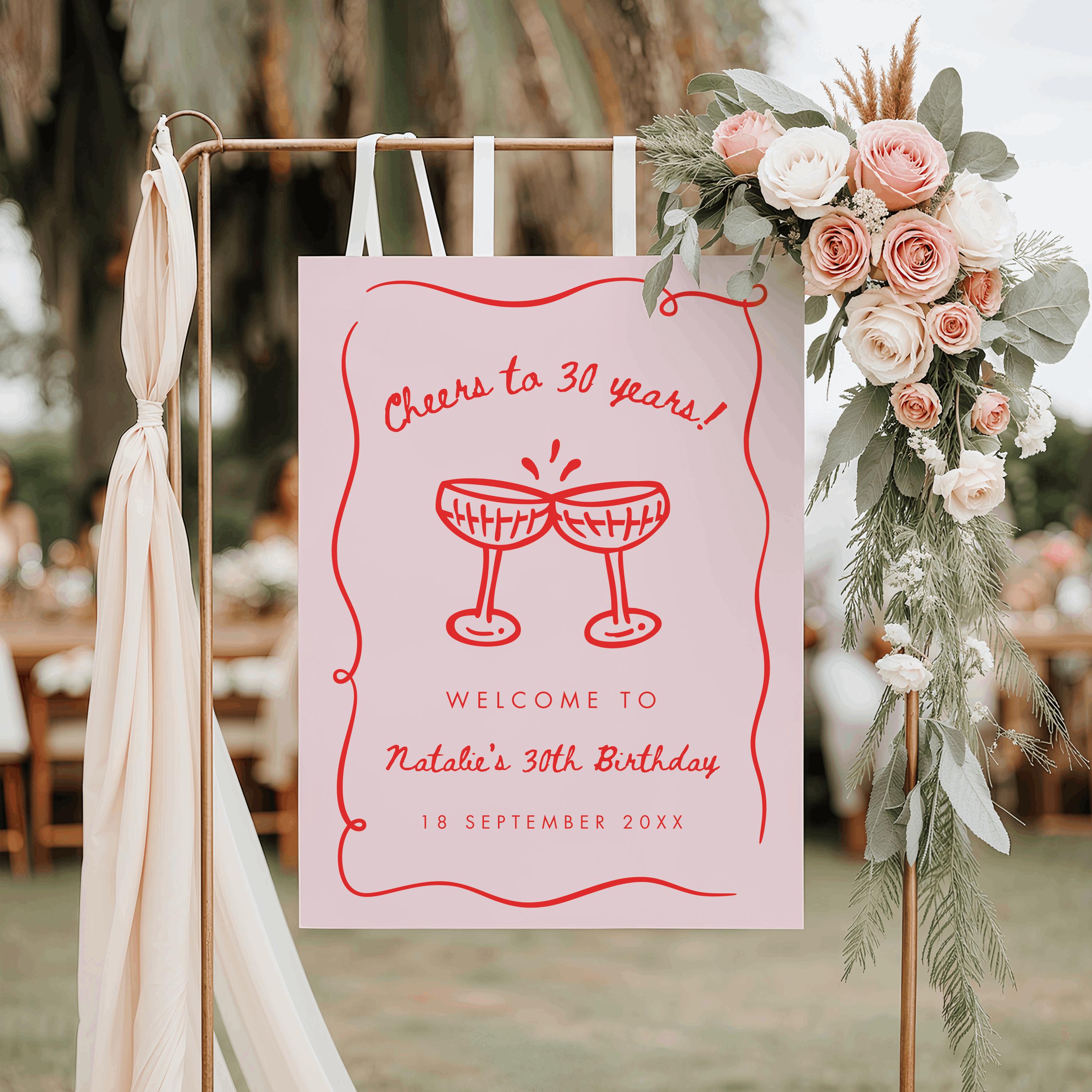 30th Birthday Welcome Sign Template, Cheers to 30 Years Welcome Sign ...