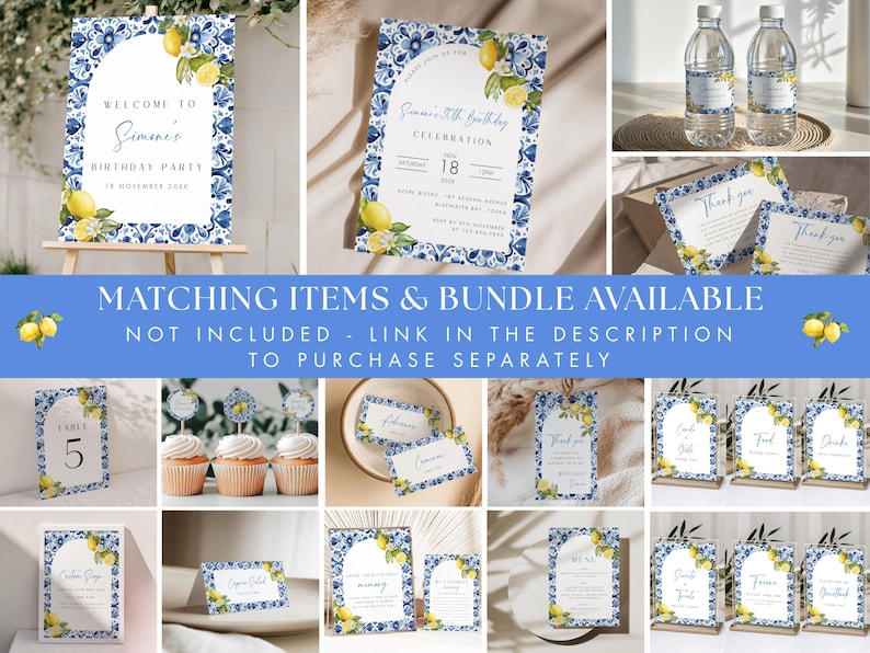 Editable Mediterranean Blue Tile Lemon Custom Sign Template, Amalfi ...