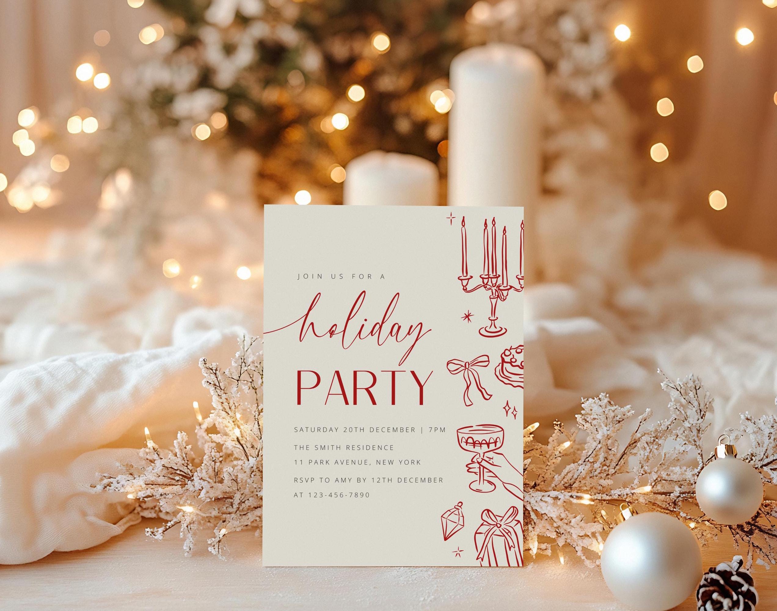 Editable Holiday Party Invitation Template, Hand Drawn Whimsical ...