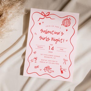 Galentines Girls Night Invitation, Hand Drawn Valentines Day Party ...