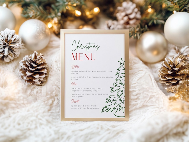 Editable Christmas Menu Template, Hand Drawn Whimsical Holiday Party ...