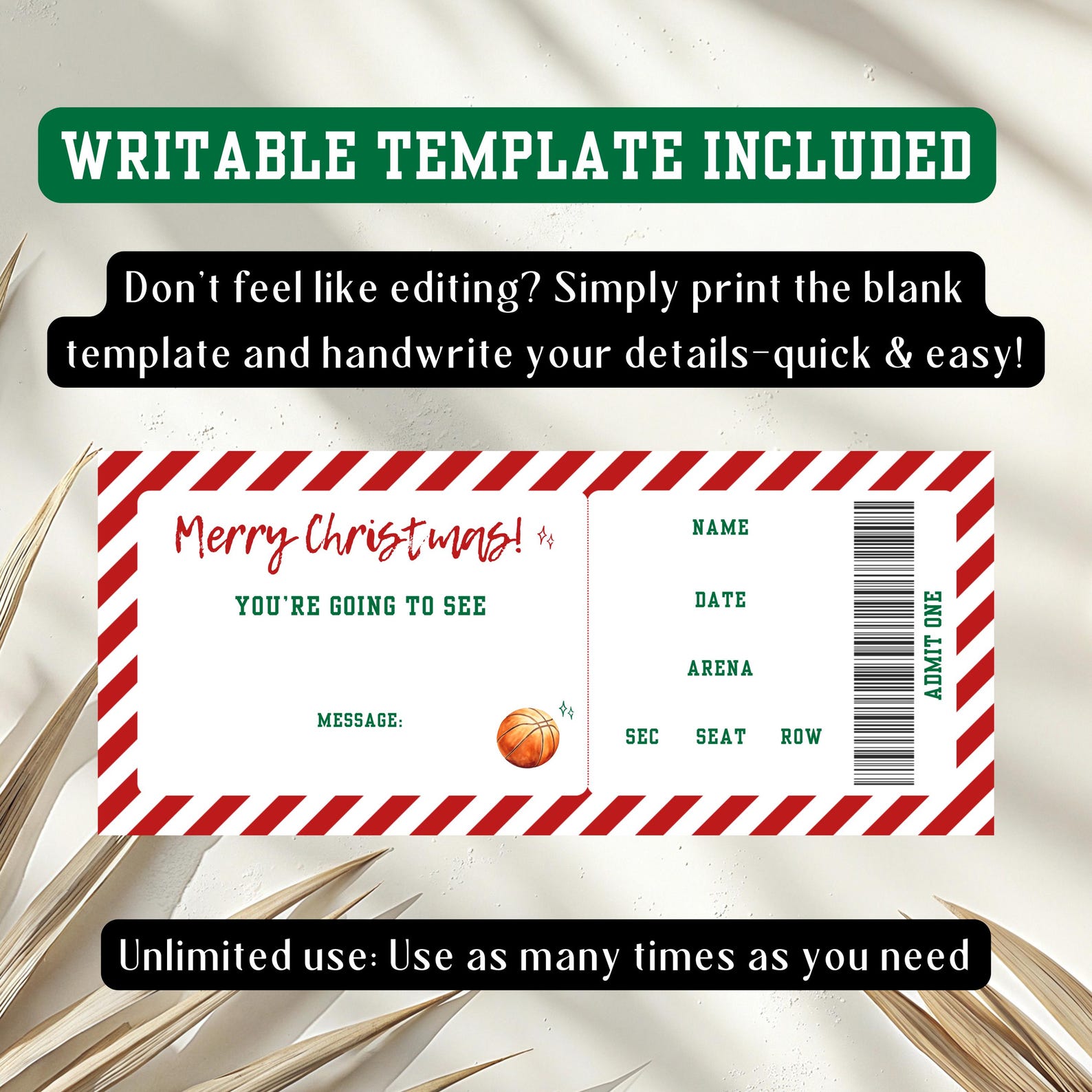 Editable Christmas Basketball Game Ticket, Surprise Gift Basketball ...