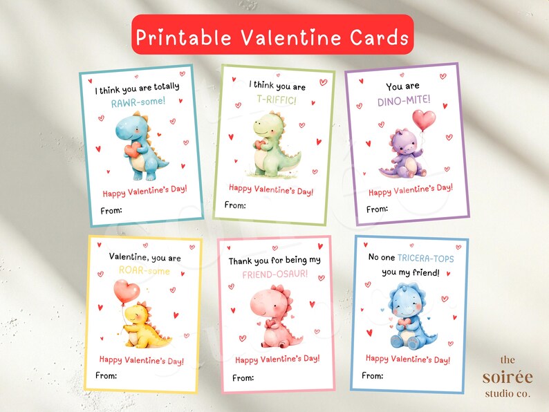 Printable Dinosaur Valentines Cards, Kids Classroom Valentines, Dino ...