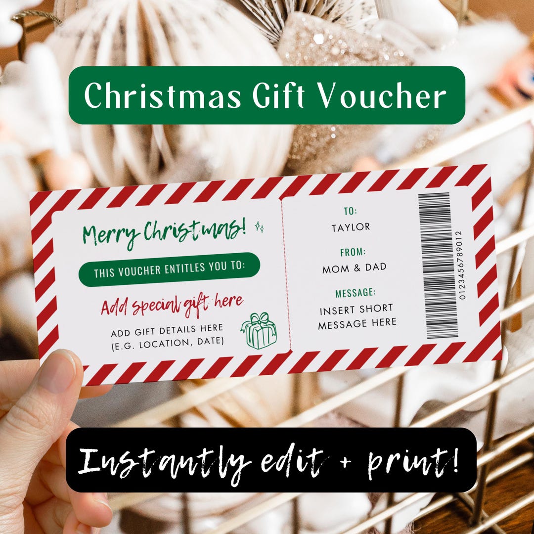 Editable Christmas Gift Voucher, Printable Christmas Ticket Template ...