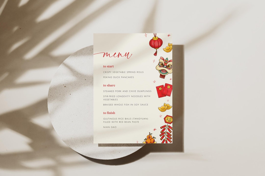 Editable Chinese Menu Template, Lunar New Year 2025 Printable, 2025 ...