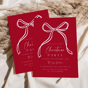 Red Bow Christmas Party Invitation Template, Editable Holiday Party ...