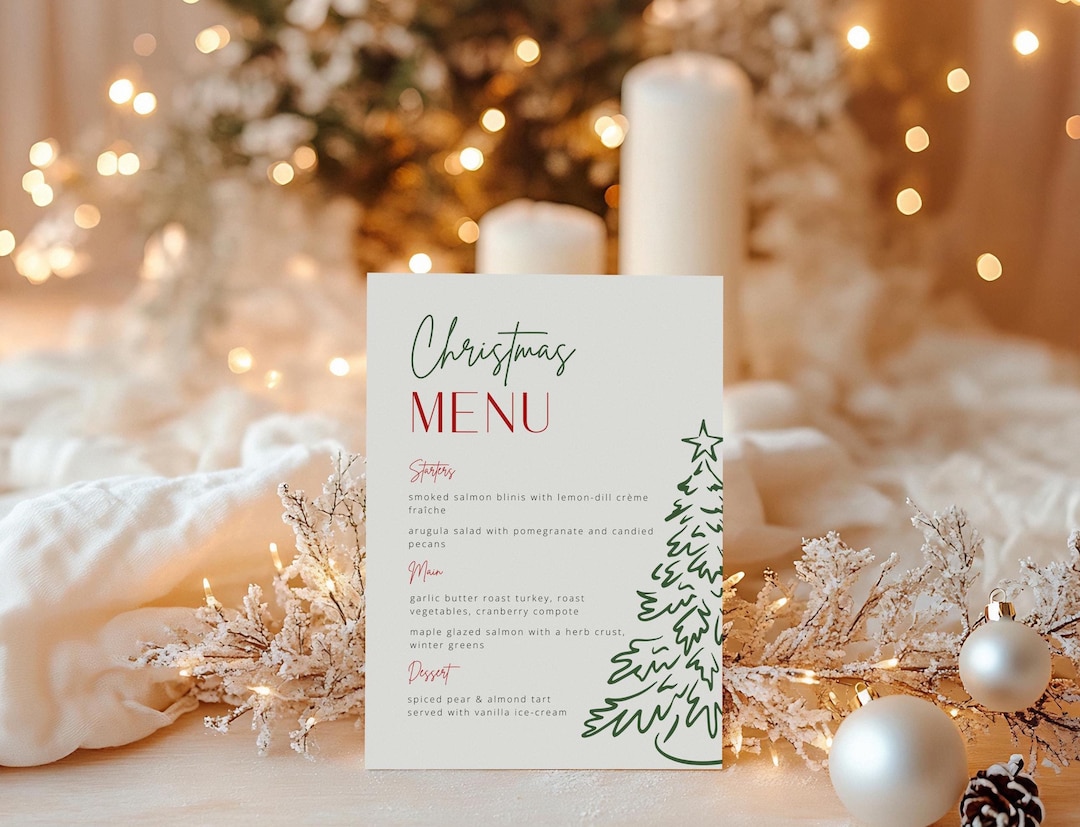 Editable Christmas Menu Template, Hand Drawn Whimsical Holiday Party ...