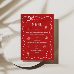 Editable Italian Dinner Party Menu, Red Dinner Menu Template, Hand ...