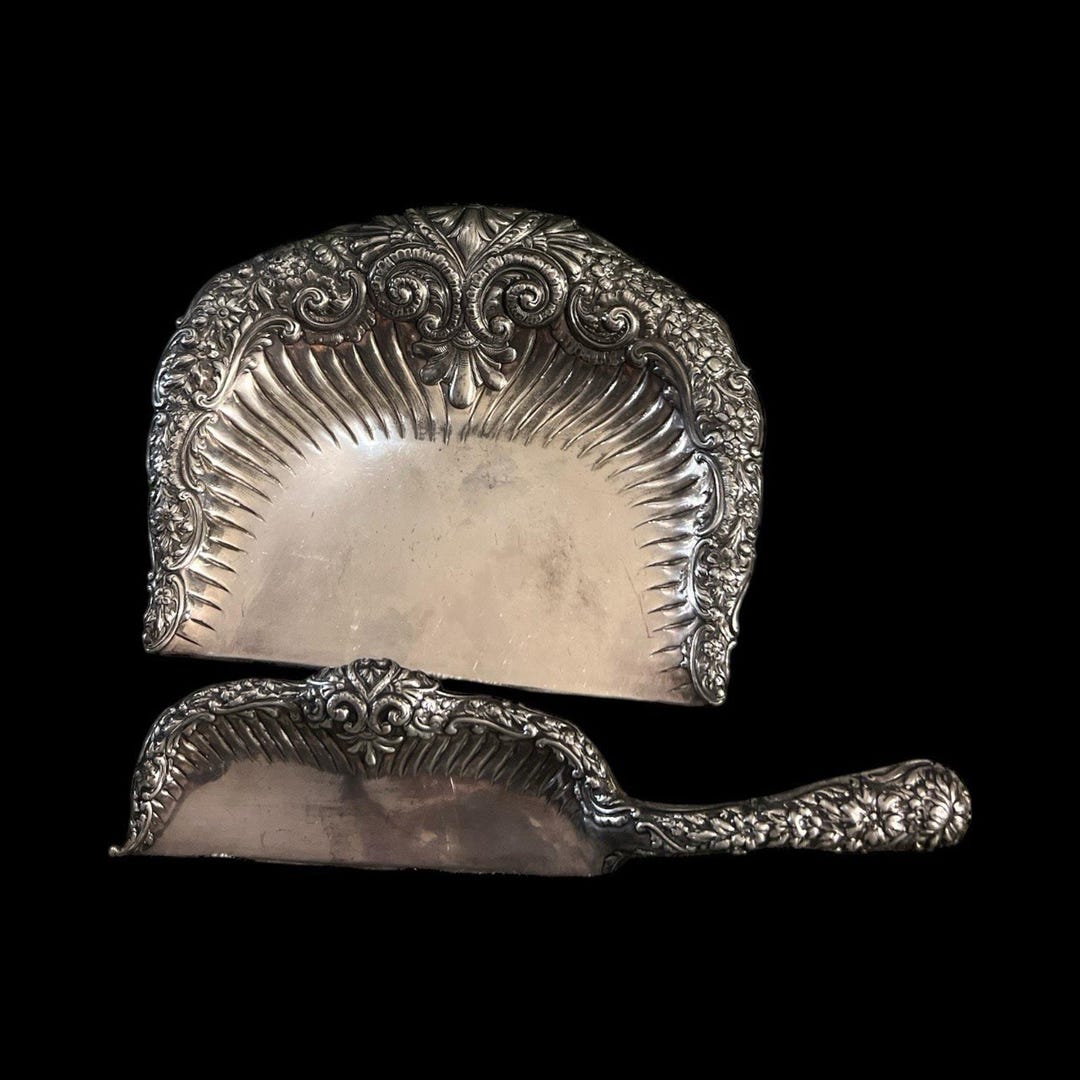 Vintage 2 Piece Butler Crumb Dust Pan Ornate Design Silver Collectible ...